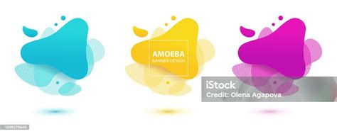 아메바 액체 디자인 아메바의 동적 색상 형태 로고 전단지 프리젠 테이션 디자인을위한 현대적인 배너 템플릿 노란색 빨간색 파란색 색상입니다 3차원 형태에 대한 스톡 벡터 아트