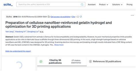 Preparation Of Cellulose Nanofiber Reinforced Gelatin Hydrogel And Optimization For 3d Printing
