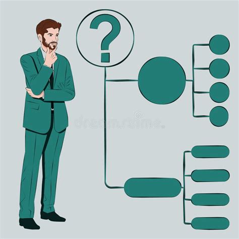A Man Uses A Decision Tree Diagram Outline Stock Vector Illustration Of Finance Making