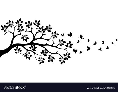 Tree Silhouette With Butterfly Royalty Free Vector Image
