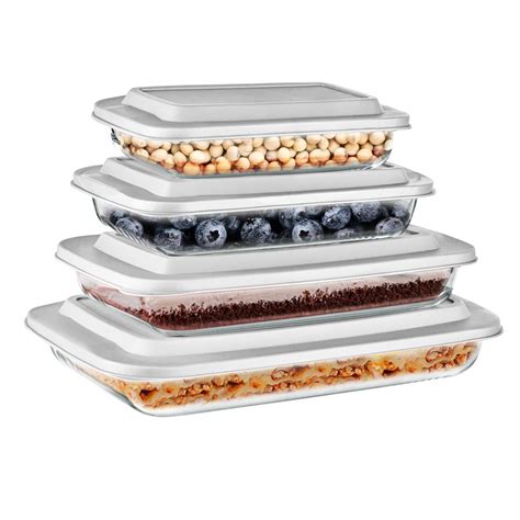 Serenelife 4 Sets Of High Borosilicate Rectangular Glass Bakeware W Pe Lid Heat Resistant