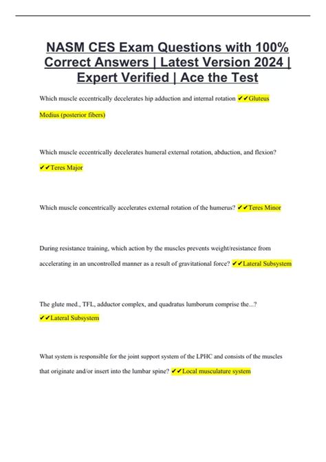 Nasm Ces Exam Questions With 100 Correct Answers Latest Version 2024 Expert Verified Ace