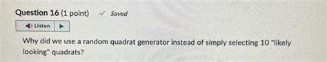 Solved Why Did We Use A Random Quadrat Generator Instead Of