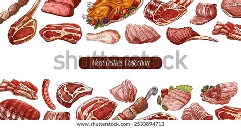 Meat Vegetables Menu Template Engraved Vintage Stock Vector Royalty