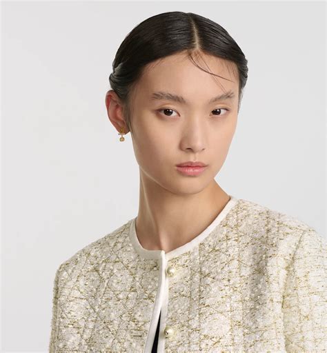 Dior Or 매크로까나쥬 재킷 화이트 And 골드 톤 코튼 블렌드 트위드 Dior