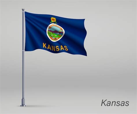 Premium Vector Waving Flag Of Kansas State Of United States On Flagpole Template For