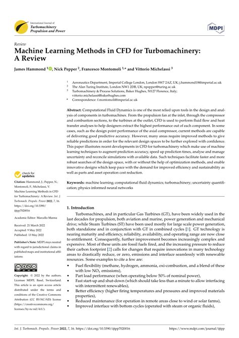 Pdf Machine Learning Methods In Cfd For Turbomachinery A Review