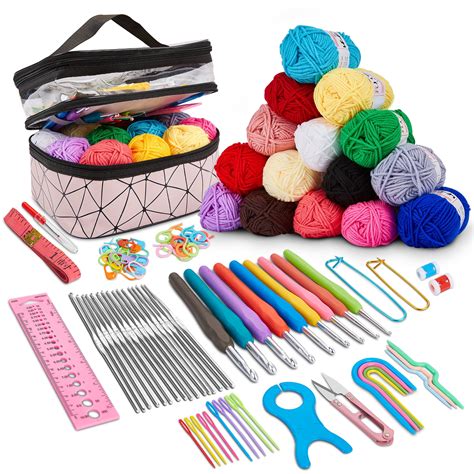 105PCS Crochet Starter Kit, 18 Colors Yarn, Double-Layer Set, Storage ...