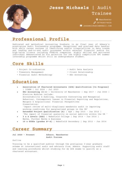 Audit Trainee Cv Example And Guide Win Job Interviews