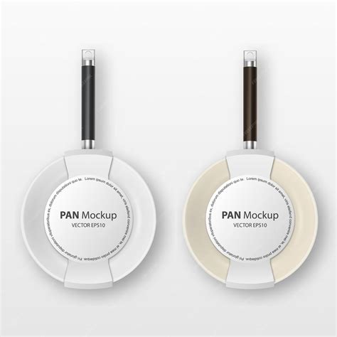 벡터 3d 현실적인 흰색과 베이지색 빈 프라이팬 종이 라벨 세트 근접 촬영 모형 평면도에 대 한 흰색 배경 디자인 서식 파일에 고립 프리미엄 벡터