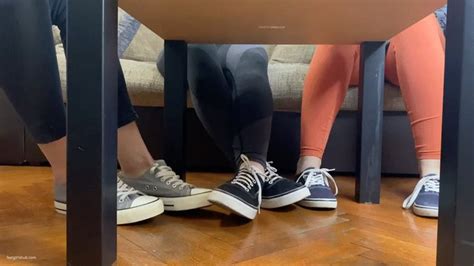 Two Girls Playing Secret Footsie Under The Table Hiding From Jealous Girlfriend Mov Mobile