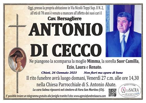 Cav Bersagliere Antonio Di Cecco Agenzia Di Onoranze Funebri La Sacra
