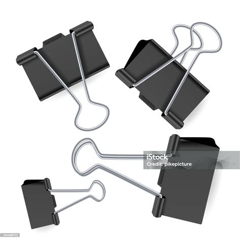 작은 바인더 클립 벡터 흰색 절연입니다 현실적인 종이 클립 세트 개념에 대한 스톡 벡터 아트 및 기타 이미지 개념 개성