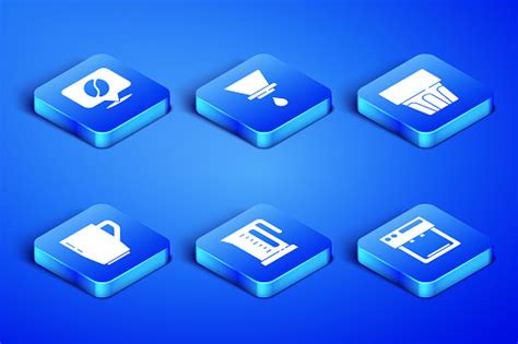 세트 커피 머신 커피 콩 전기 주전자 컵 V60 메이커 및 유리 물 아이콘위치 벡터 3차원 형태에 대한 스톡 벡터 아트 및 기타