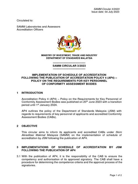 Samm Circular 3 2023 Key Personnel Of Conformity Assessment Bodies Issue 1 04 July 2023 Pdf