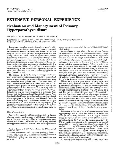 Pdf Evaluation And Management Of Primary Hyperparathyroidism
