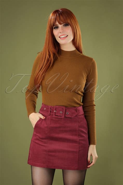 60s Amir Cord Mini Skirt In Burgundy