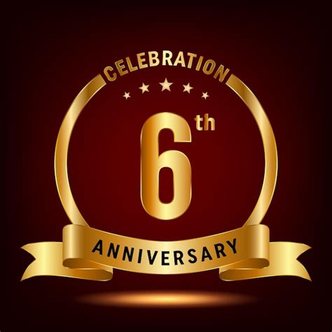 Diseño Del Logotipo De La Celebración Del Sexto Aniversario Con Anillo Y Cinta Dorada Logo