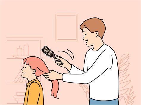 Caring Young Father Brushing Small Daughter Hair At Home Single Dad