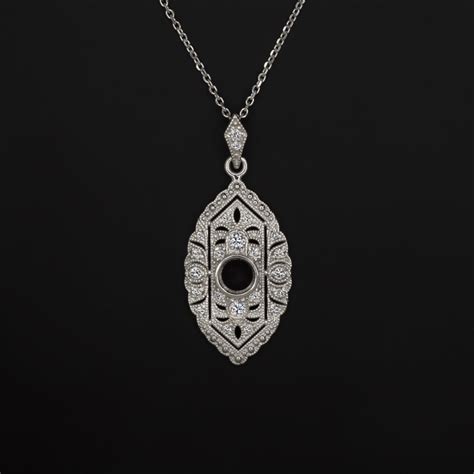 Vintage Style Diamond Pendant Setting 4mm Semi Mount Necklace Art Deco