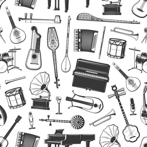 Premium Vector Classic Musical Instruments Seamless Pattern