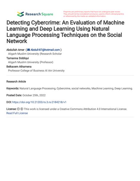 Pdf Detecting Cybercrime An Evaluation Of Machine Learning And Deep Learning Using Natural