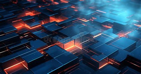 Digital Cubes Glow With Internal Light Illuminating A Complex Network Structure Stock Image