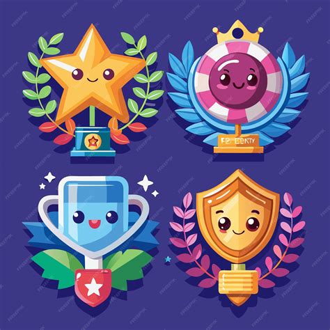 Cute Trophy Awards With Happy Faces Premium Ai Generated Vector