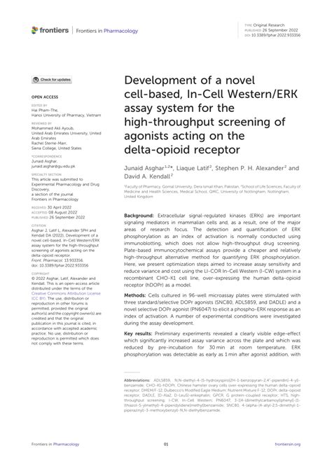 Pdf Development Of A Novel Cell Based In Cell Westernerk Assay