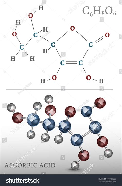 Ascorbic Acid Molecule Structural Chemical Volumetric เวกเตอร์สต็อก ปลอดค่าลิขสิทธิ์