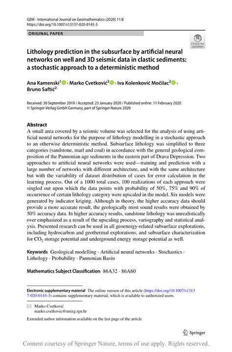 Lithology Prediction In The Subsurface By Artificial Neural Networks On