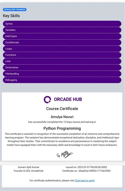 Amulya Navuri On Linkedin Pythonprogramming Certification Orcadehub
