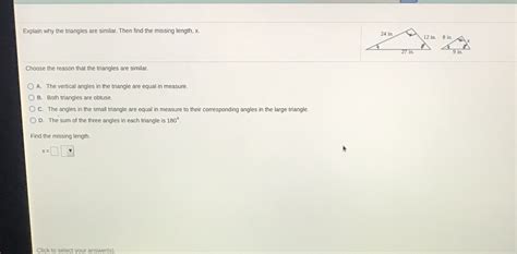 explain why the triangles are similar then find the missing