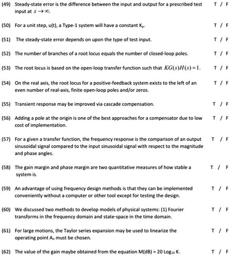 Solved 49 Steady State Error Is The Difference Between The Input And