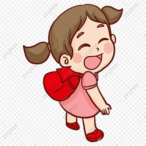 รูปสาวโรงเรียนประถมไปโรงเรียนการ์ตูนสามารถตกแต่งองค์ประกอบ Png