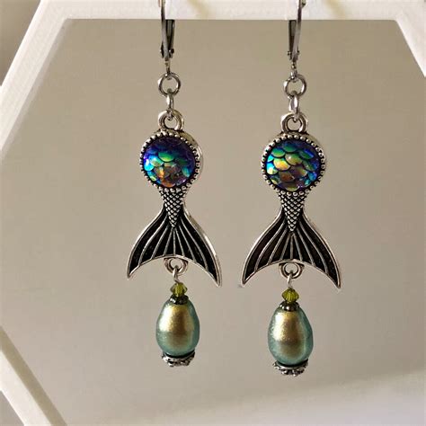 Swarovski Crystal Pearl Mermaid Tail Drop Earrings Etsy