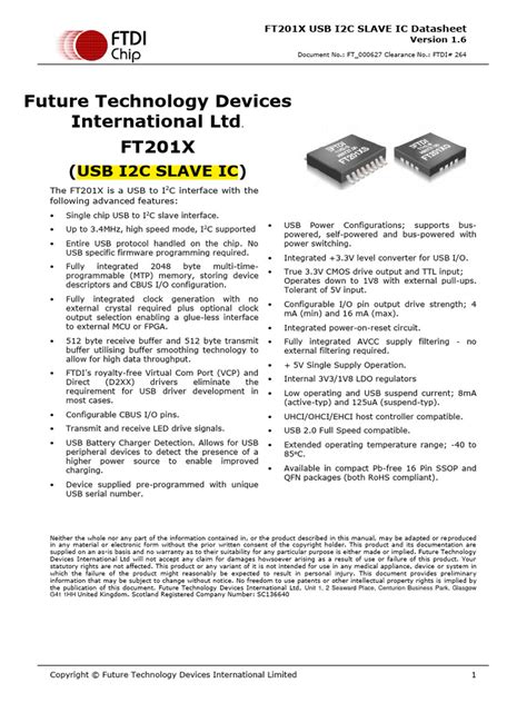 Ft201x Usb I2c Slave Ic Datasheet Version 1 6 Pdf Usb Microsoft Windows