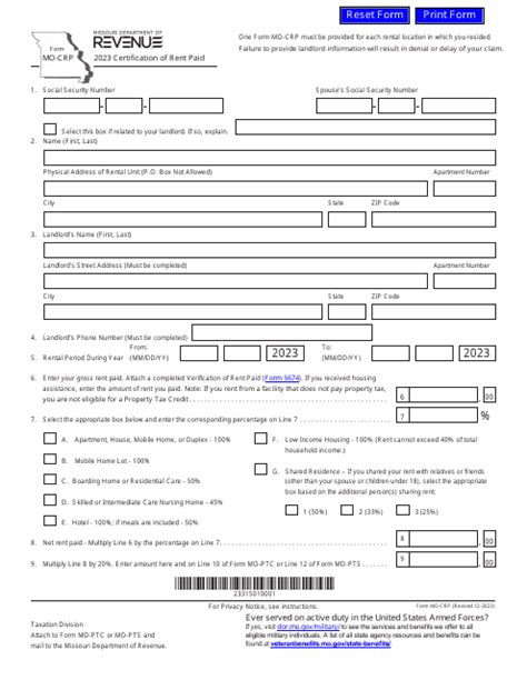 Form Mo Crp Download Fillable Pdf Or Fill Online Certification Of Rent Paid 2023 Missouri