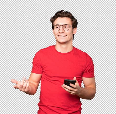 Jovem Feliz Usando Seu Telefone Celular Psd Premium