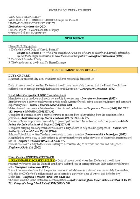 Torts Problem Solving Tip Sheet Problem Solving Tip Sheet Who Are