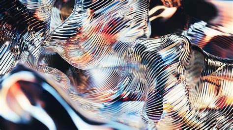 Abstract Metallic Wave Patterns Of Reflective Texture With Multicolor Light Effects Stock Image