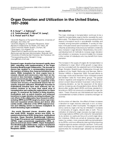 Pdf Organ Donation And Utilization In The United States 19972006