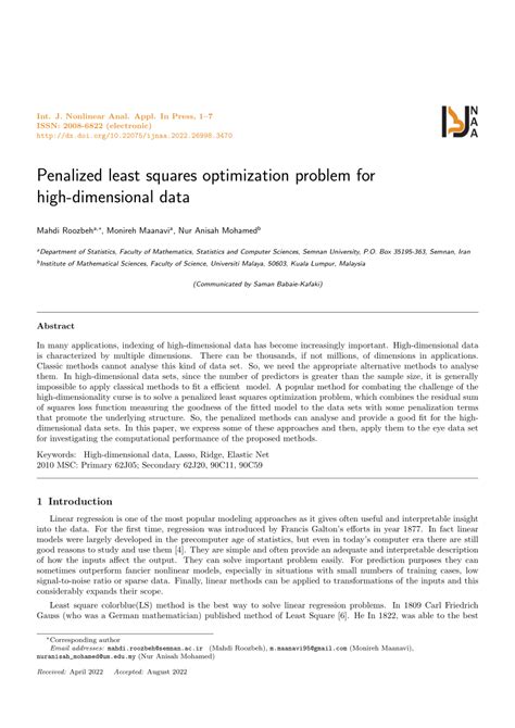 Pdf Penalized Least Squares Optimization Problem For High Dimensional