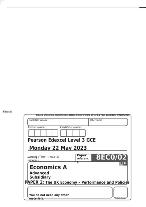 Pearson Edexcel Level 3 Gce Economics A Advanced Subsidiary Paper 2 June 2023 Question Paper