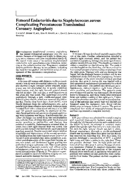 Pdf Femoral Endarteritis Due To Staphylococcus Aureus Complicating