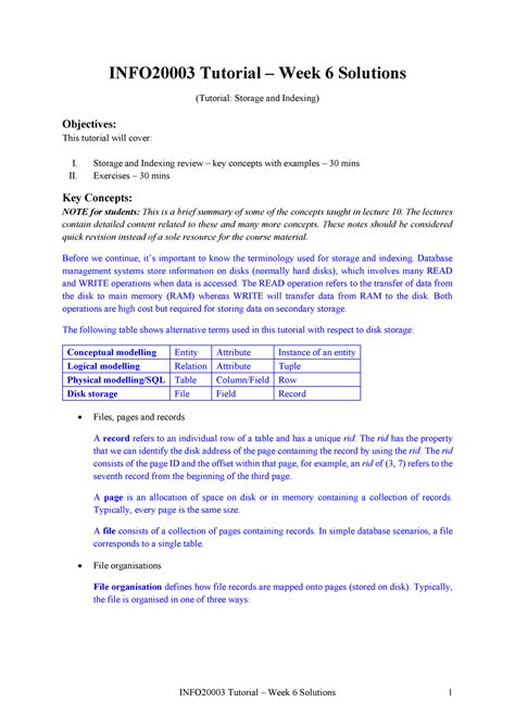 Info2000 3 Tutorial Week6 S2 Solutions Info20003 Tutorial Week 6
