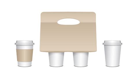 종이 컵과 플라스틱 캡세트 커피 컵 판지 홀더 벡터 용지 팩 홀더 모형 골판지 커피 컵 홀더 테이크 아웃 3차원 형태에 대한