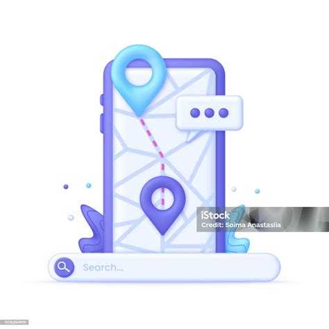 앱 배달 추적 기능이 있는 3d 모바일 스마트폰 여행 탐색 개념 및 또는 인터넷 검색 창 기술 3차원 형태에 대한 스톡 벡터