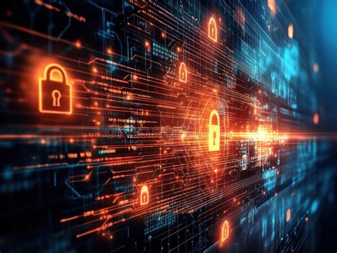 Digital Network With Glowing Padlocks For Cyber Security Stock Illustration Illustration Of