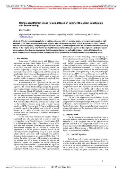 Pdf Compressed Domain Image Resizing Based On Saliency Histogram Equalization And Seam Carving